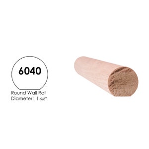 Red Oak 6040-4 1-5/8 Inch Diameter Round Wood Wall Handrail for Stair ...