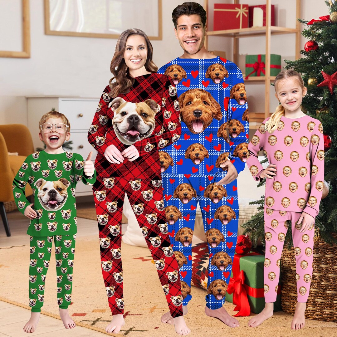 Dog Face Pajamas,pet Lover Pajamas Set,custom Pajamas With Pictures ...