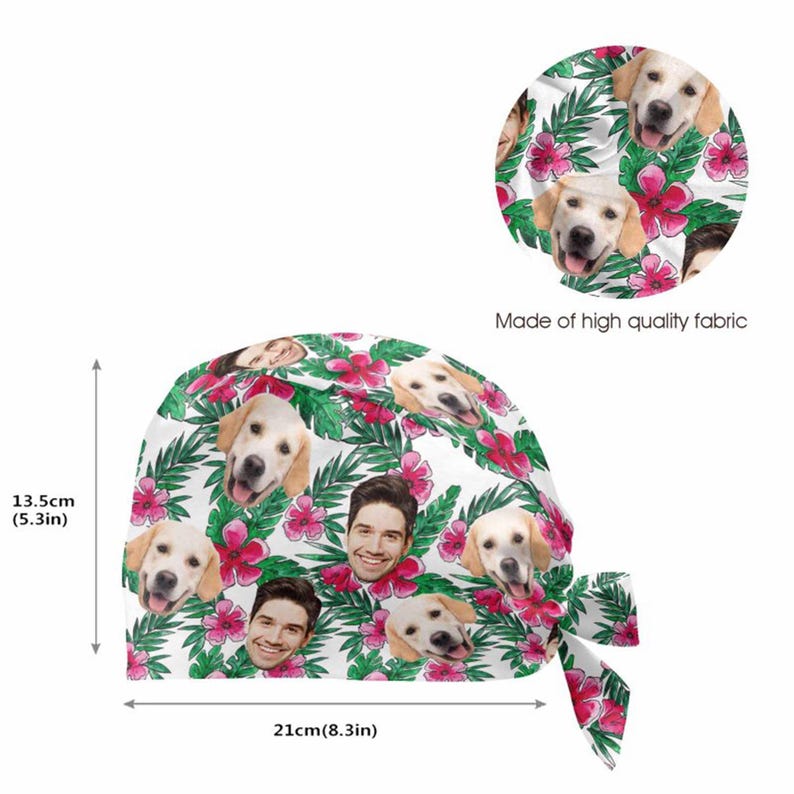 Personalized Floral Scrub Cap, Custom Photo Nurse Hat, Veterinarian ...