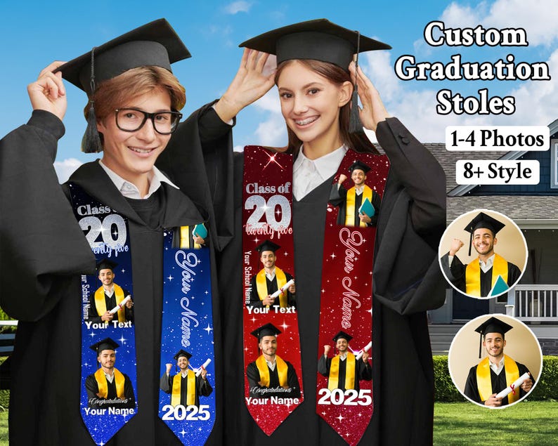 Custom Graduation Stole: Personalized Photo Sash, Class of 2025 - Etsy