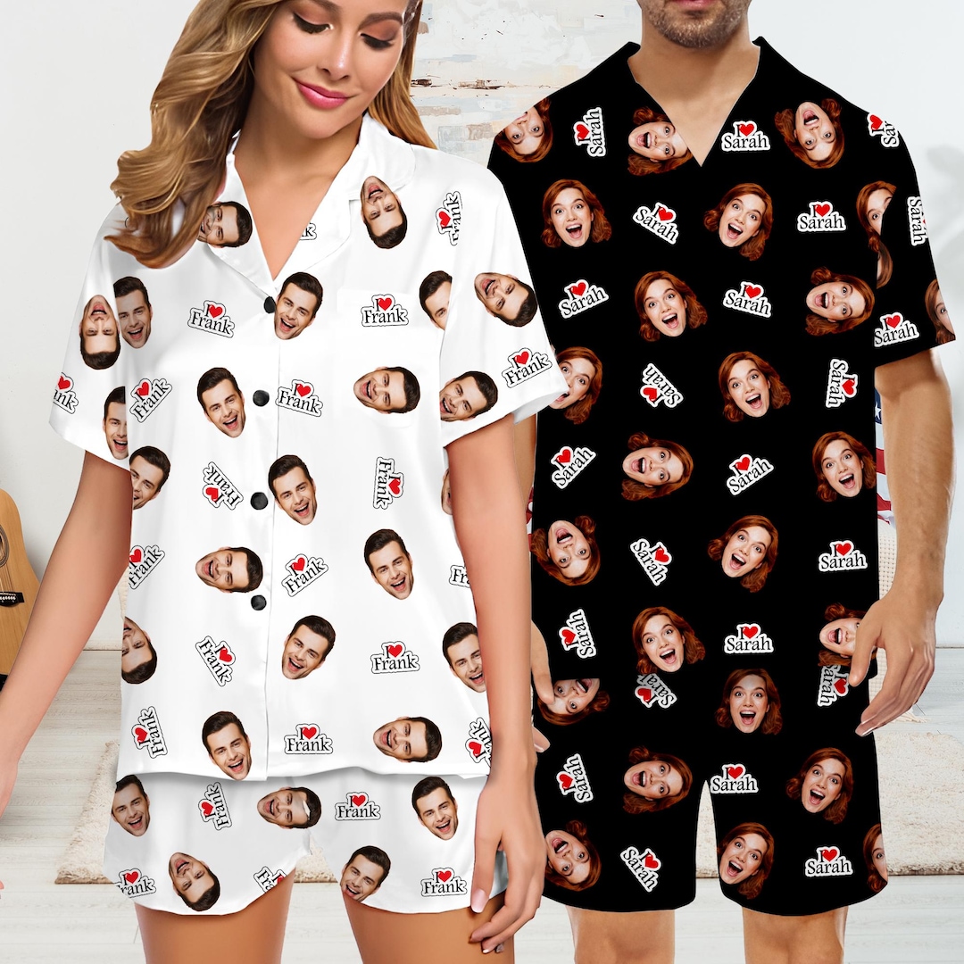 Personalized Face Pajamas With Heart, Custom Photo Couple Pjs,gift for ...