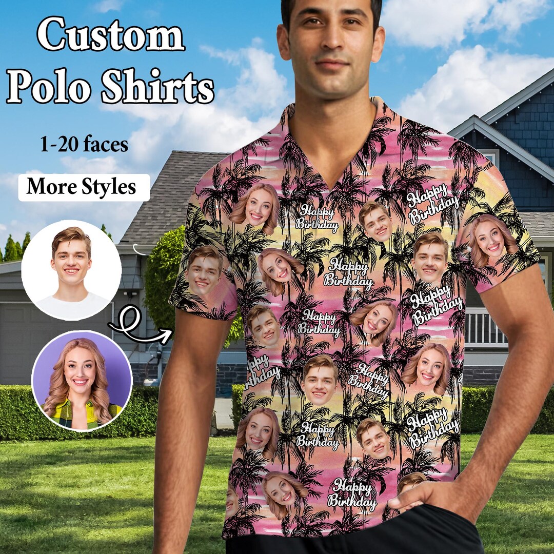 Custom Face Hawaiian Polo Shirt, Birthday Gift for Dad - Etsy