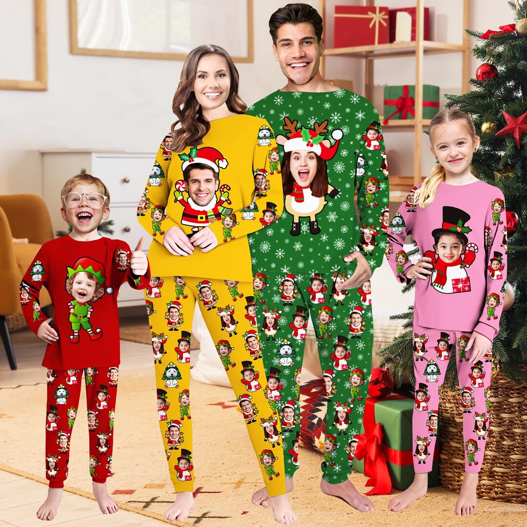 Custom Santa Pajamas,family Faces Pajamas Sets,photo Face Pajamas ...