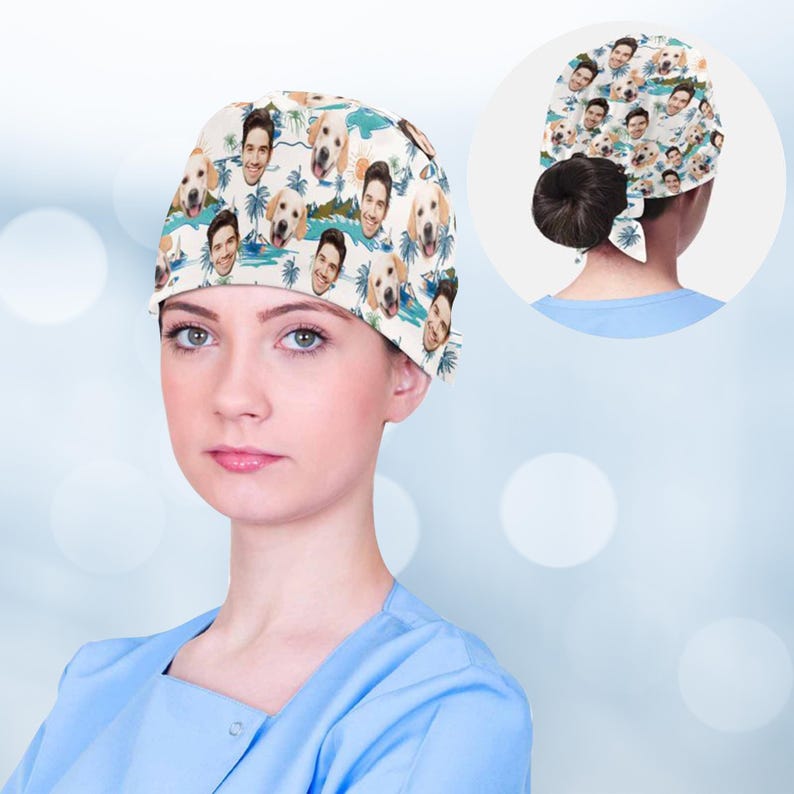 Personalized Floral Scrub Cap, Custom Photo Nurse Hat, Veterinarian ...