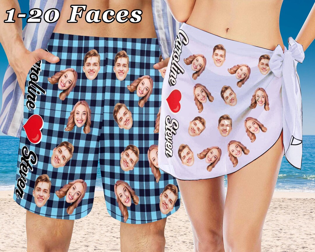 Couple Swim Trunks,custom Bathing Suit,swimsuit With Husbands/his Face ...