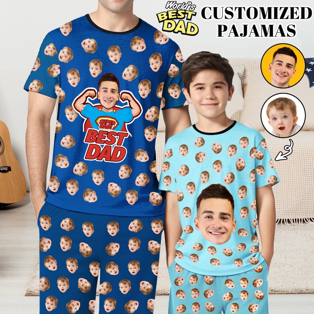Custom Pajama Set With Picture/faces,super Dad Pajamas,funny Faces ...