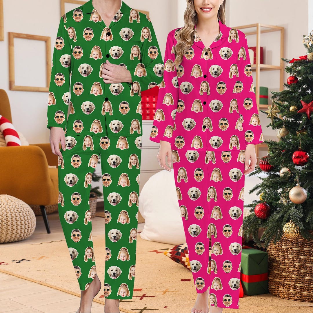 Custom Face Pajamas, Matching Couple Pajamas, Long Sleeve Pajama With ...