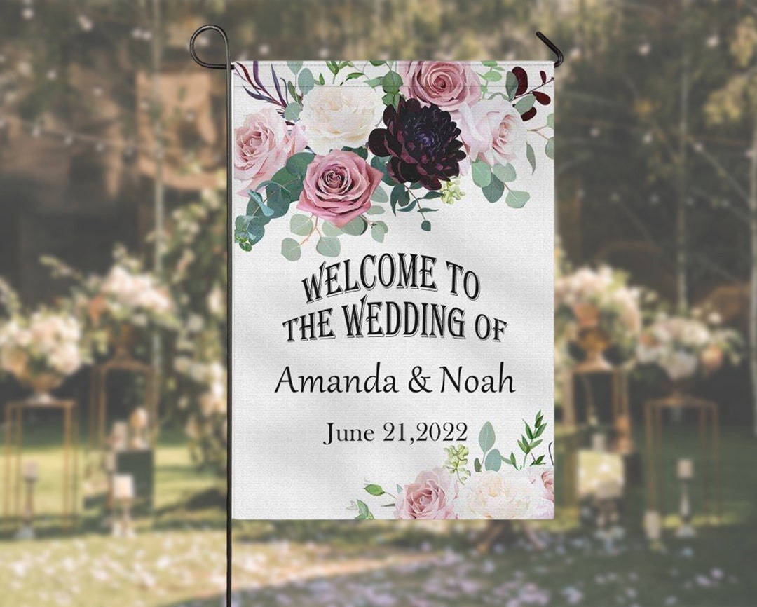 Personalized Wedding Garden Flag, New Bride Flag, Floral Wedding Flag ...