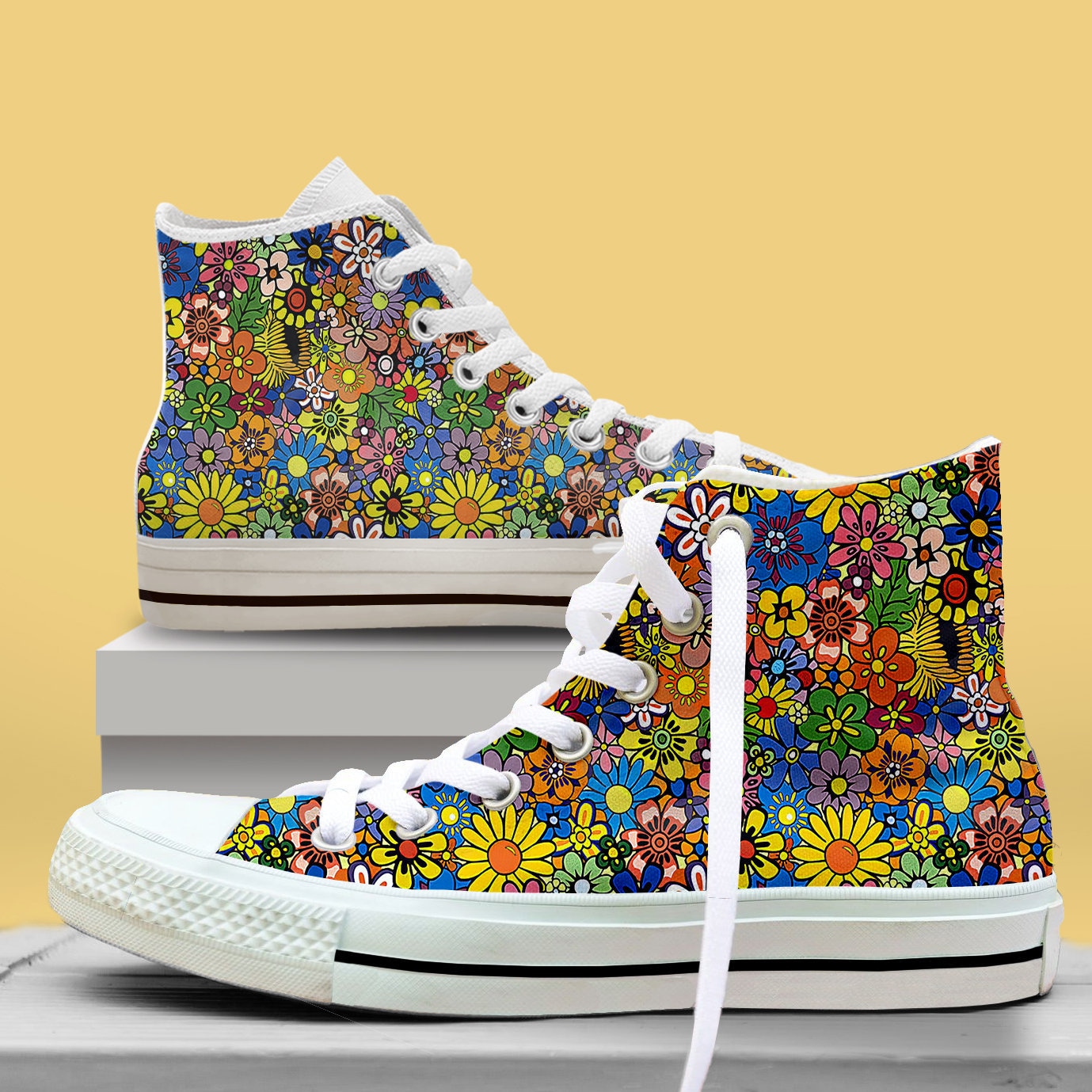 Flower Hippie Pattern High Top Shoes Low Top Shoes Limited | Etsy