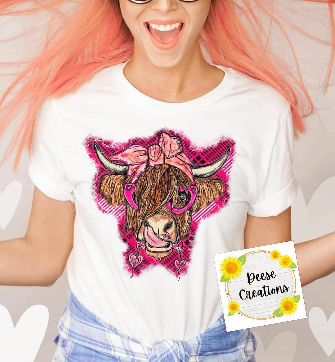 Pink Cow Shirt Womens Shirts Shaggy Cow Shirt Cows | Etsy