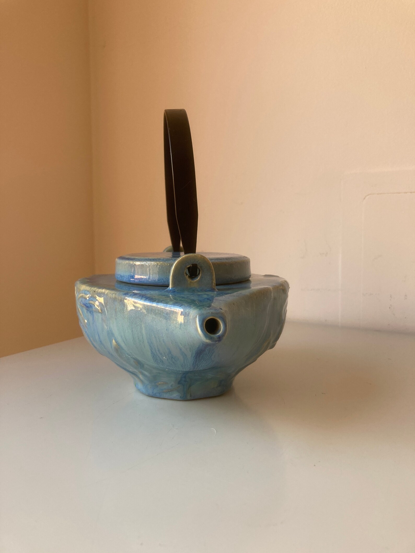 Vintage Bombay China Company Teapot - Blue-green Embossed Floral Design ...