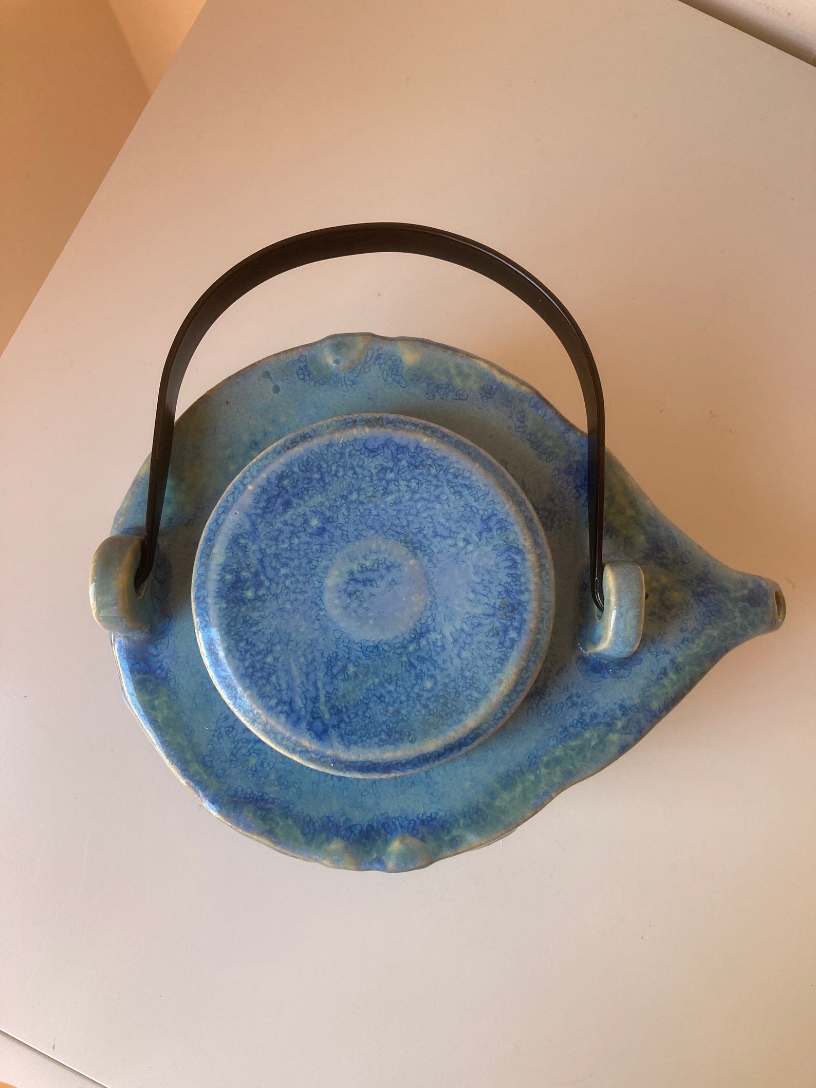 Vintage Bombay China Company Teapot - Blue-green Embossed Floral Design ...