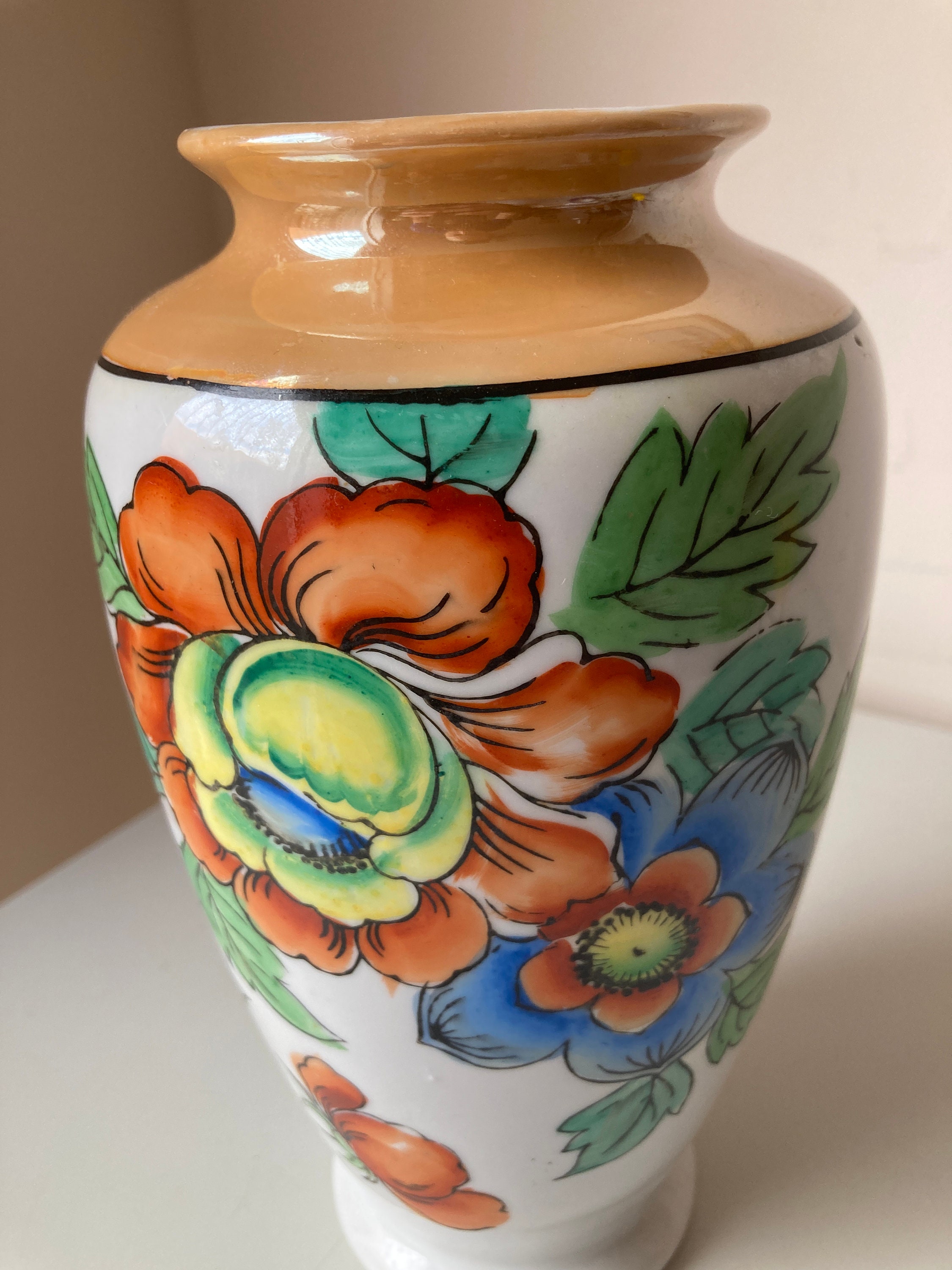 Large Vintage Japanese Lusterware Vase With Floral Design - Etsy