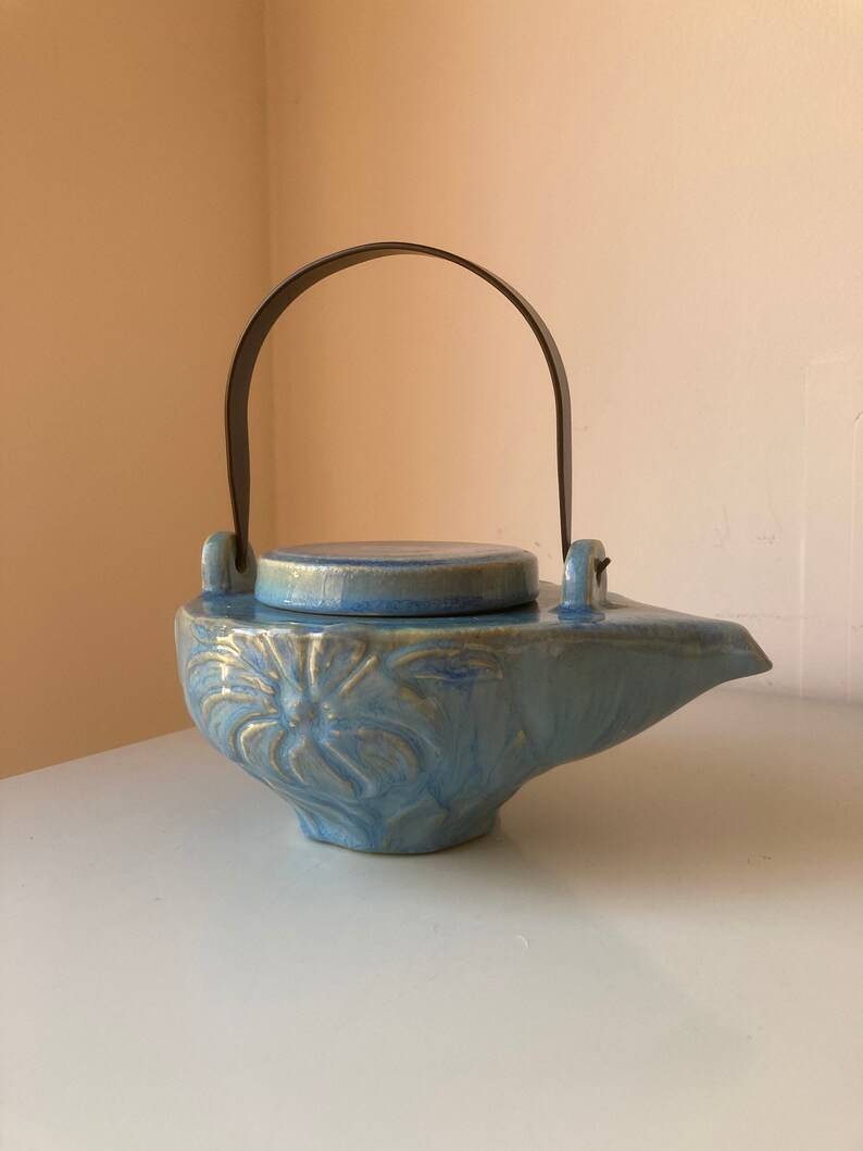 Vintage Bombay China Company Teapot - Blue-green Embossed Floral Design ...