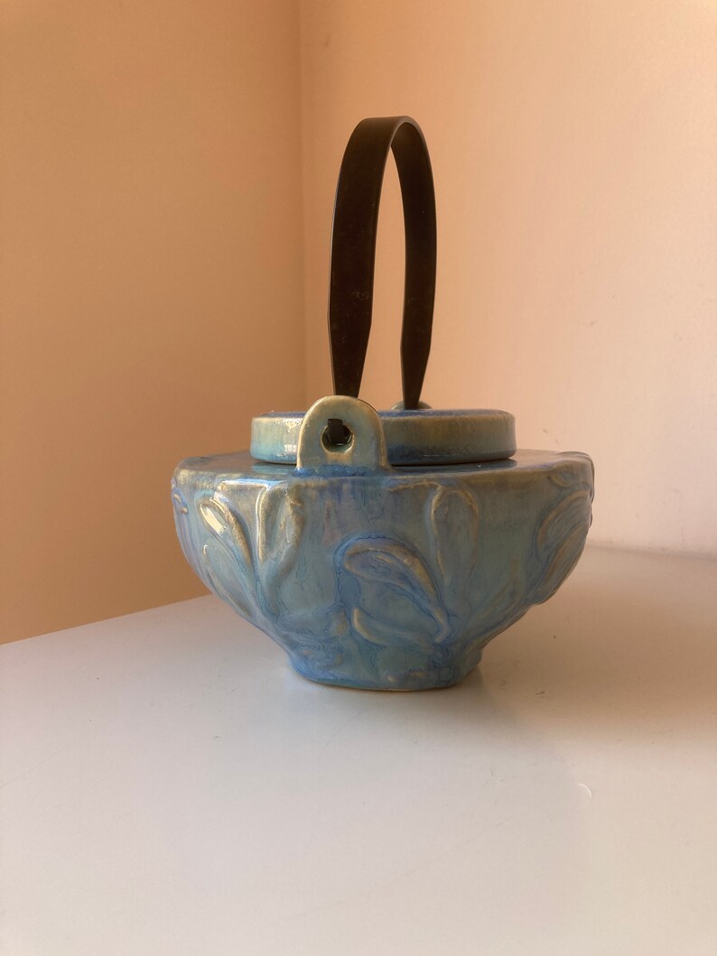 Vintage Bombay China Company Teapot - Blue-green Embossed Floral Design ...