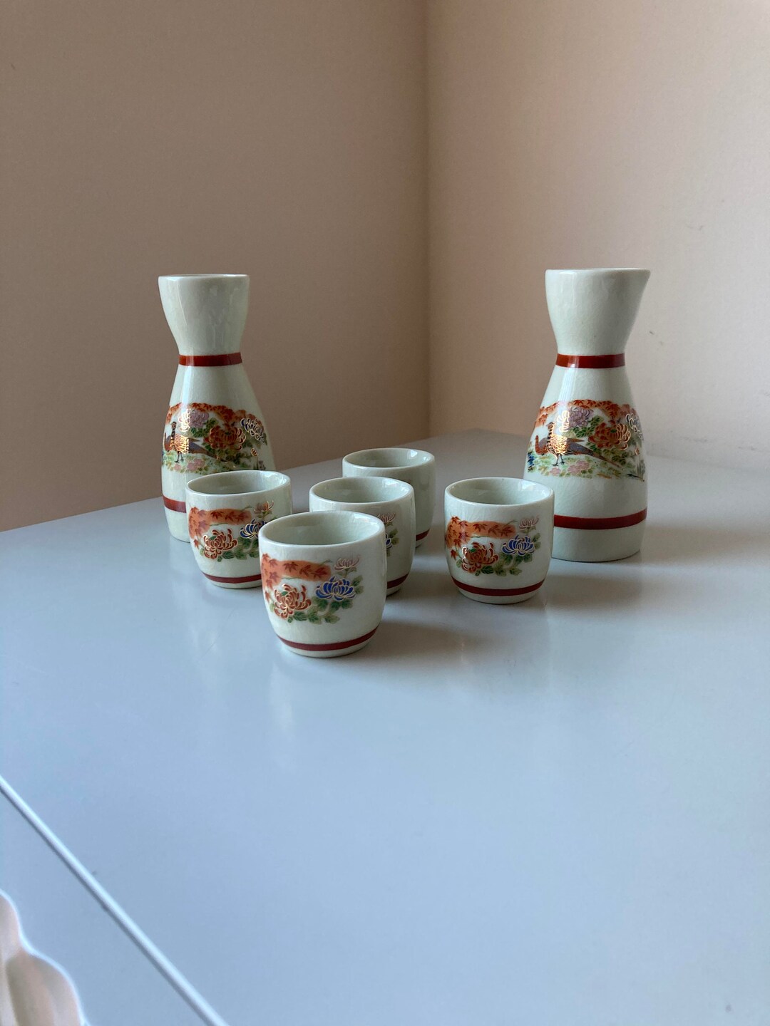 Vintage Kutani Japanese Sake Set – Porcelain Carafes & Cups With ...