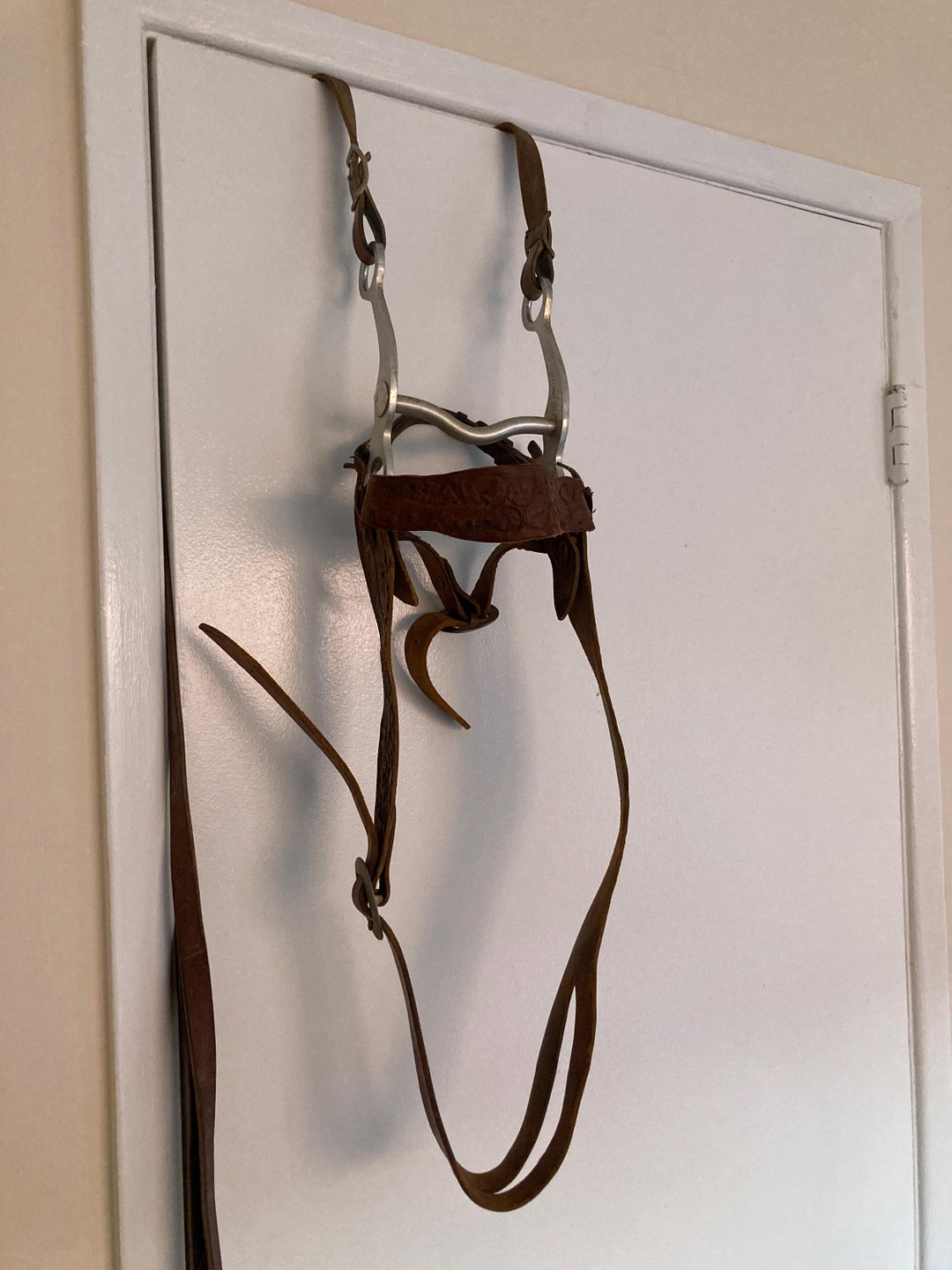Vintage Horse Bridle With Tooled Leather Headstall Crockett Bit and ...