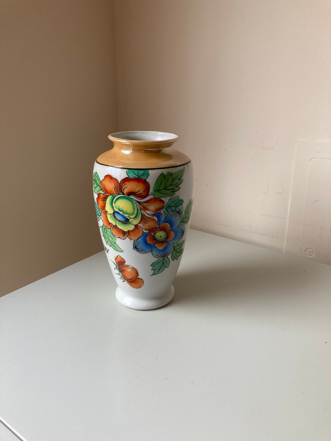 Large Vintage Japanese Lusterware Vase With Floral Design - Etsy