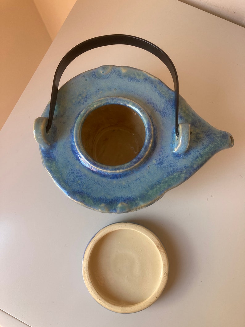 Vintage Bombay China Company Teapot - Blue-green Embossed Floral Design ...