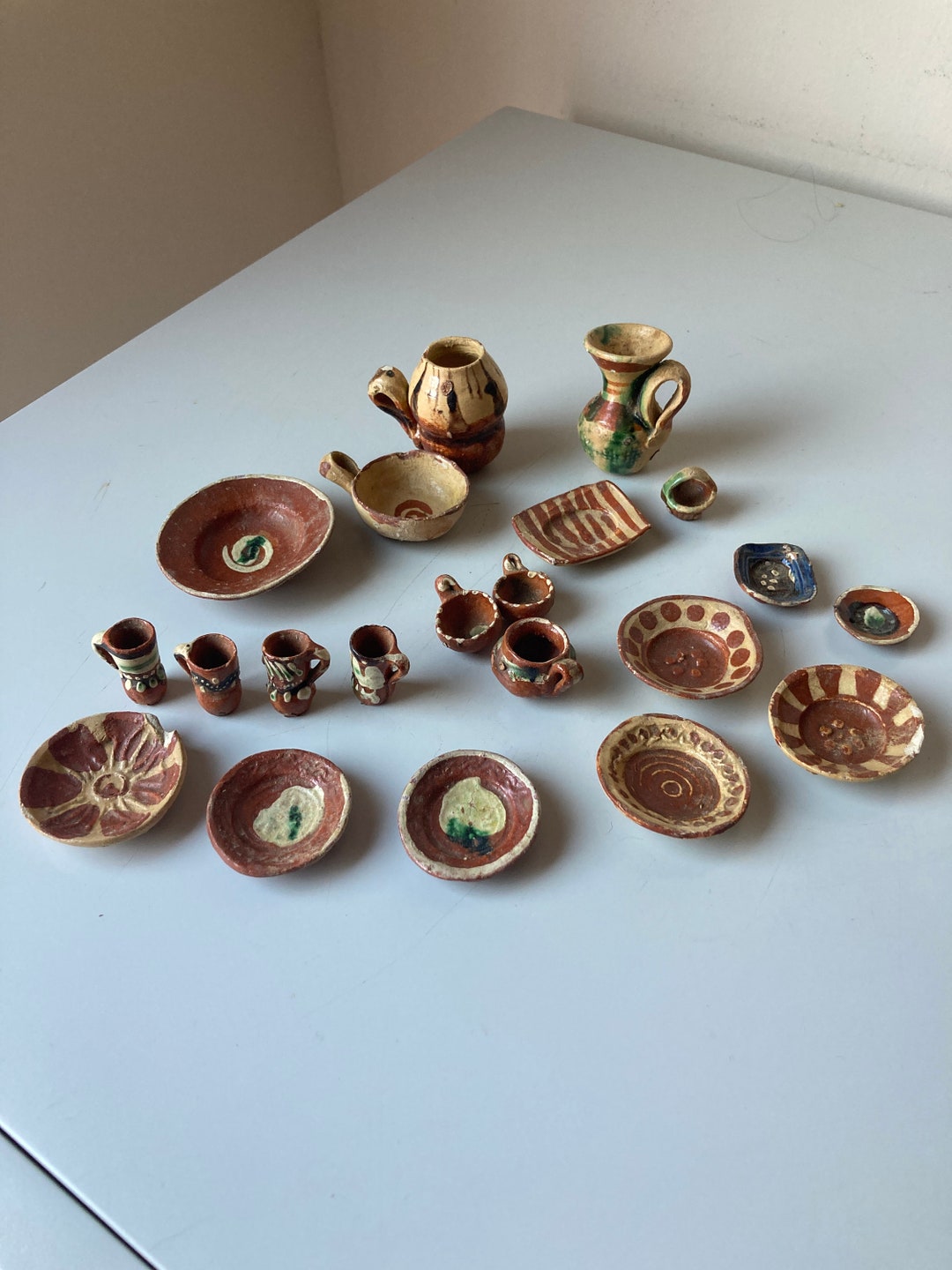 21 Pieces Handmade and Painted Pottery Miniature Service Ware Play Set ...