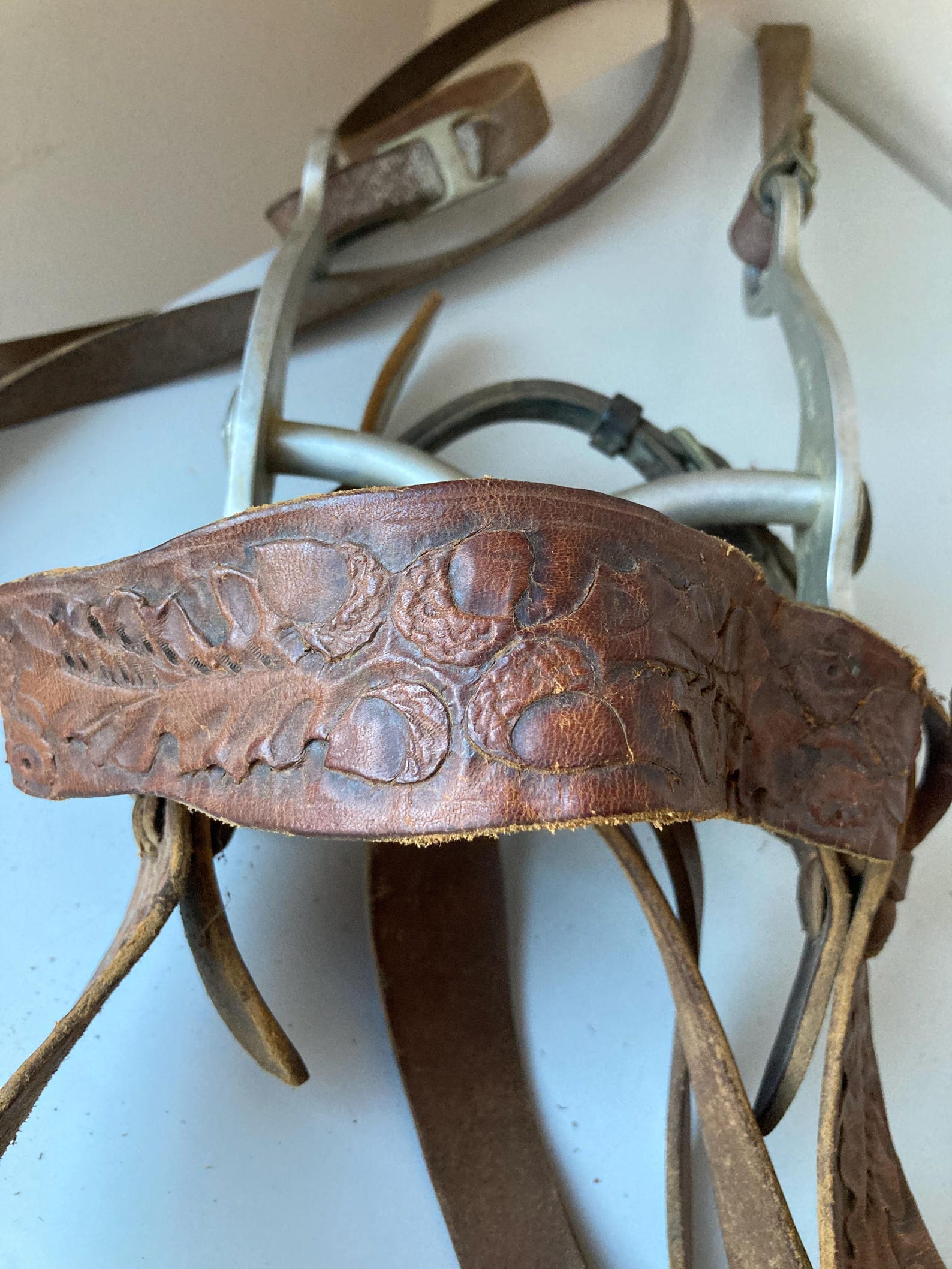Vintage Horse Bridle With Tooled Leather Headstall Crockett Bit and ...