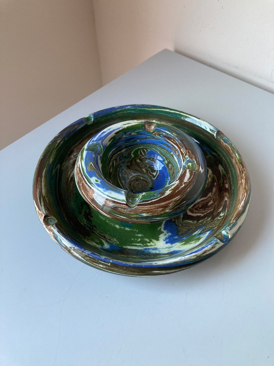 Mid Century Modern Desert Sands Pottery Marbled Ashtray - Etsy