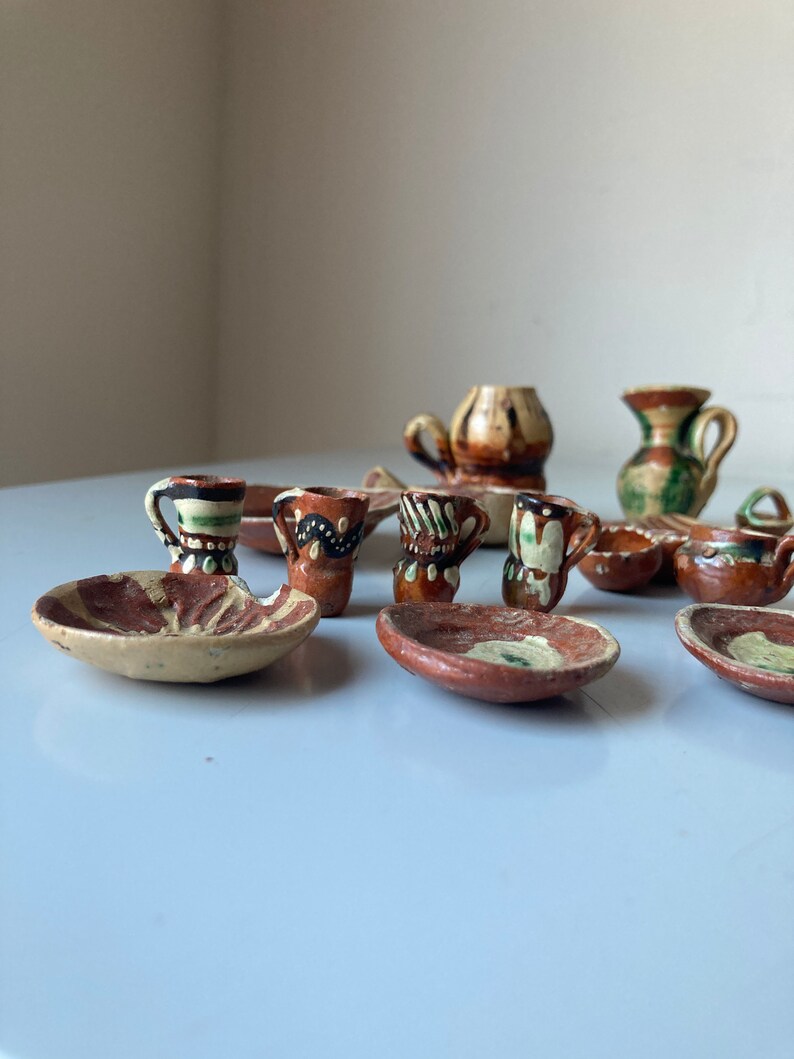 21 Pieces Handmade and Painted Pottery Miniature Service Ware Play Set ...