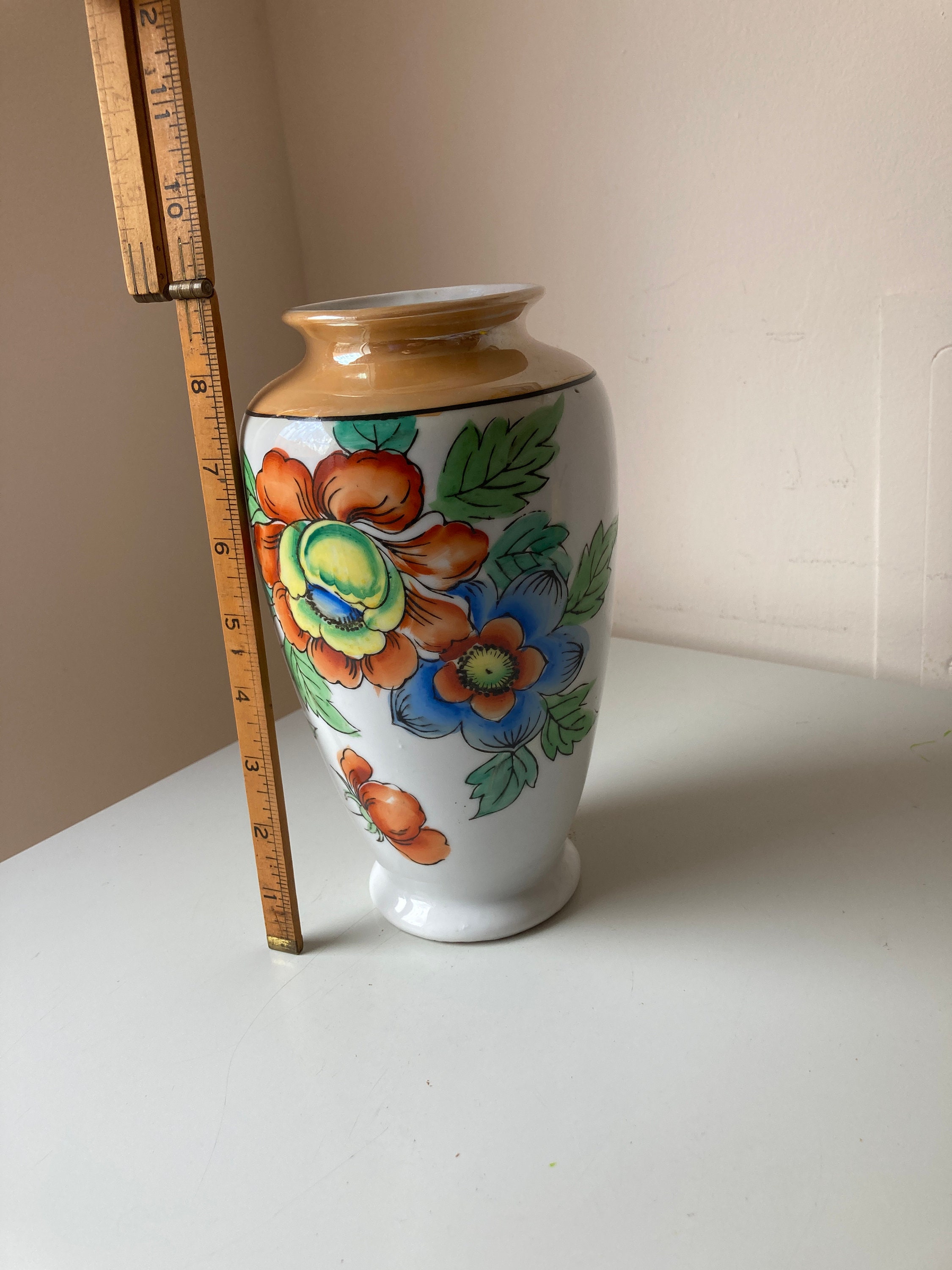Large Vintage Japanese Lusterware Vase With Floral Design - Etsy