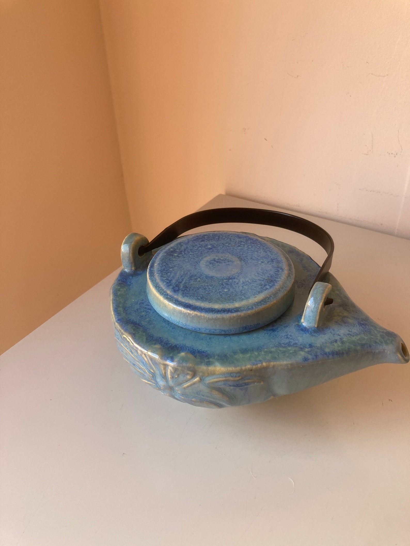 Vintage Bombay China Company Teapot Blue-green Embossed Floral Design ...