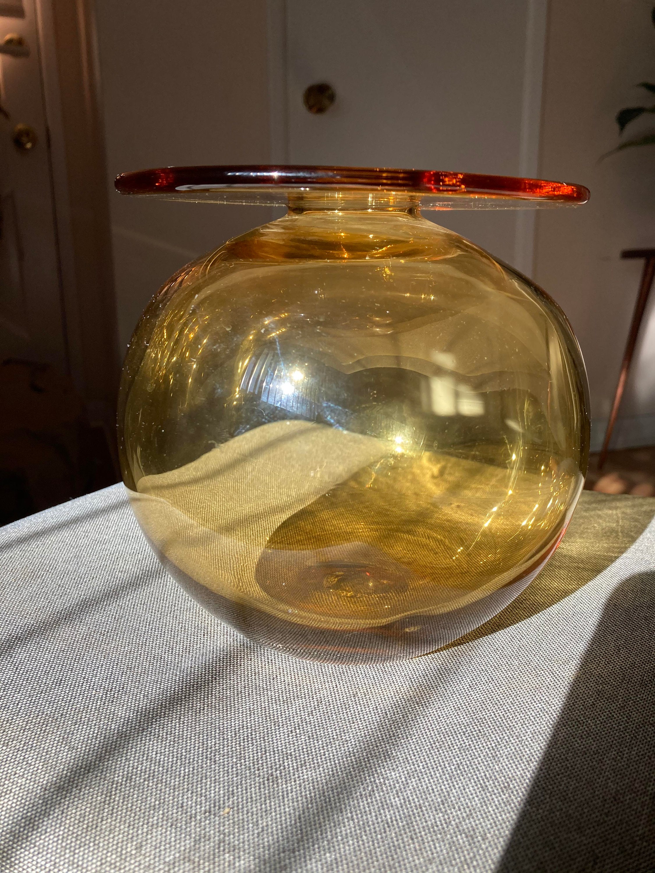 Blenko Handblown Art Glass Mid-century Modern Amber Flat Rimmed Vase - Etsy