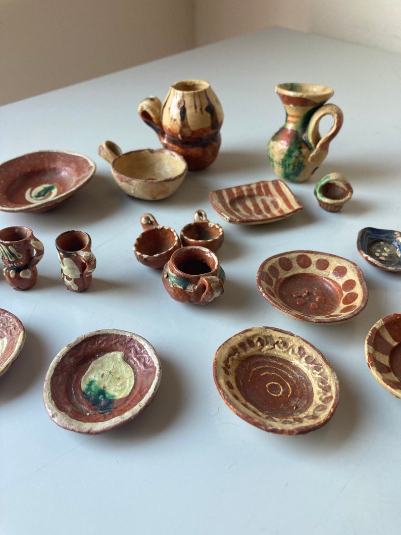 21 Pieces Handmade and Painted Pottery Miniature Service Ware Play Set ...