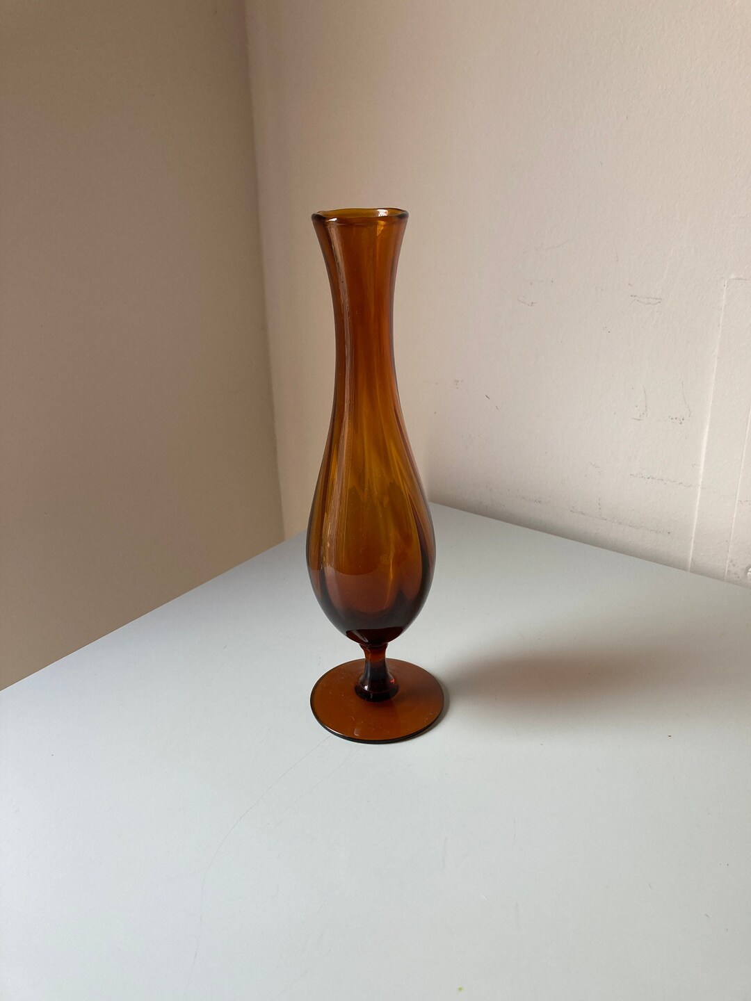 Mid Century Modern Amber Glass Bud Vase With Pedestal Foot - Etsy