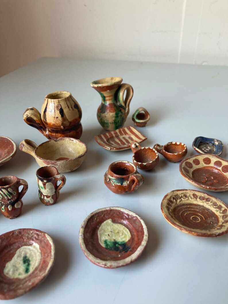 21 Pieces Handmade and Painted Pottery Miniature Service Ware Play Set ...
