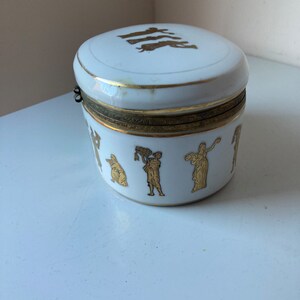 Vintage ISCO Porcelain Dresser Box With Gold Gilt Greco Roman Figures ...