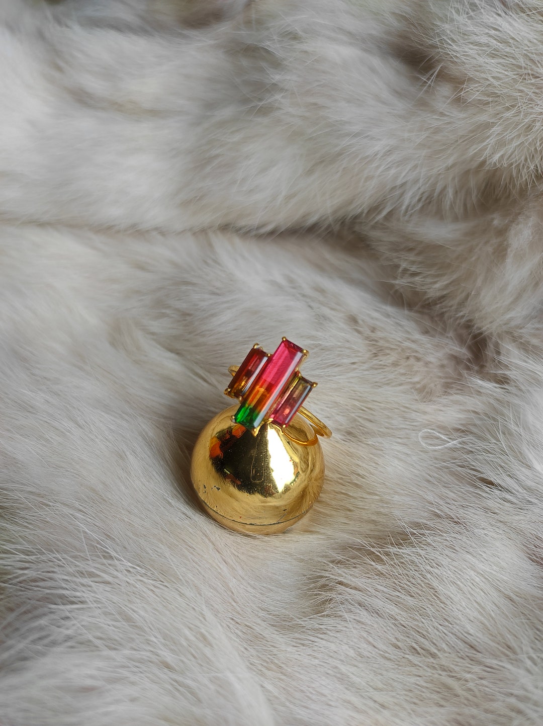 Watermelon Crystal Glass Tourmaline Ring Created - Etsy