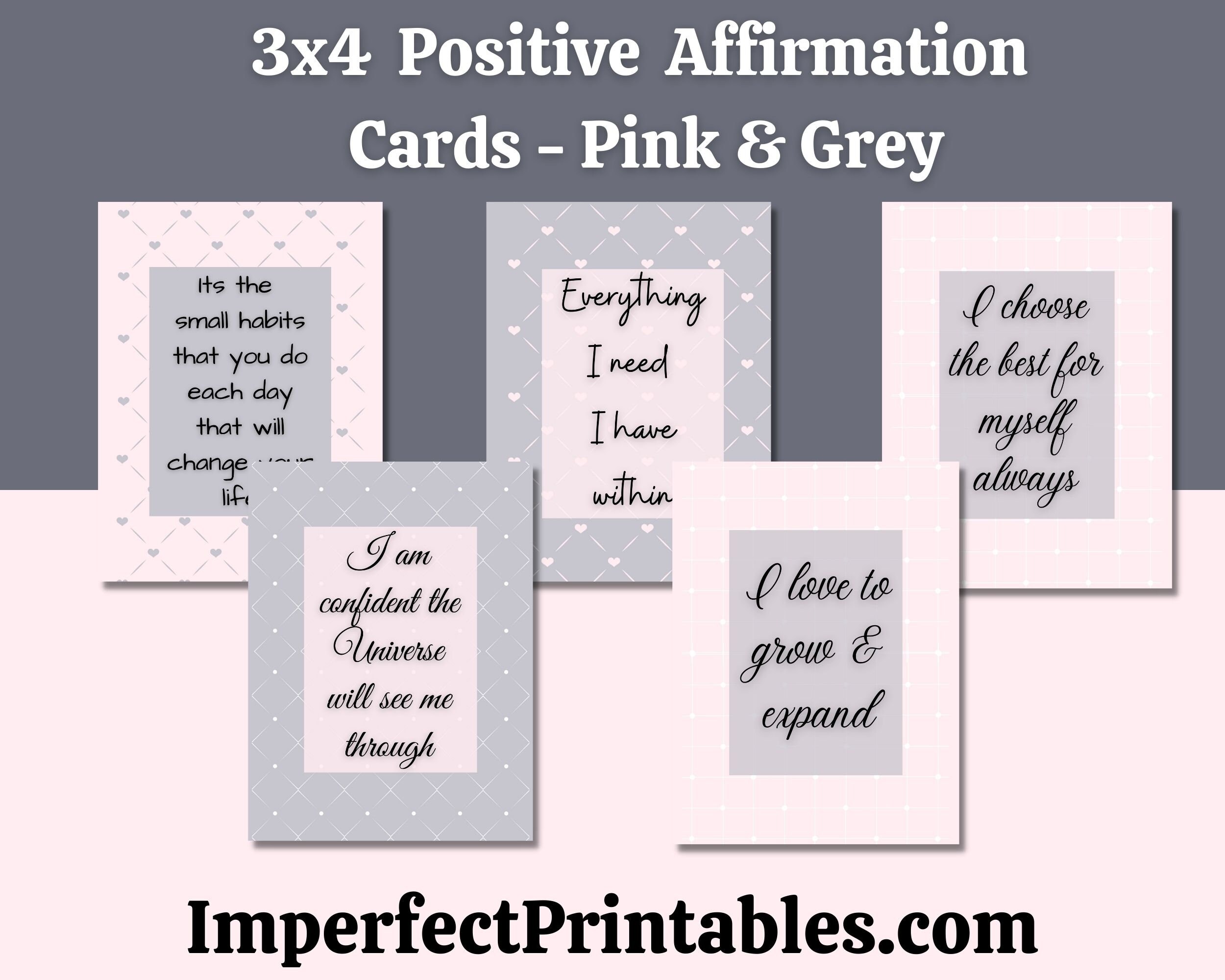 Pink & Grey 3x4 Positive Reminders Positive Affirmation Cards ...