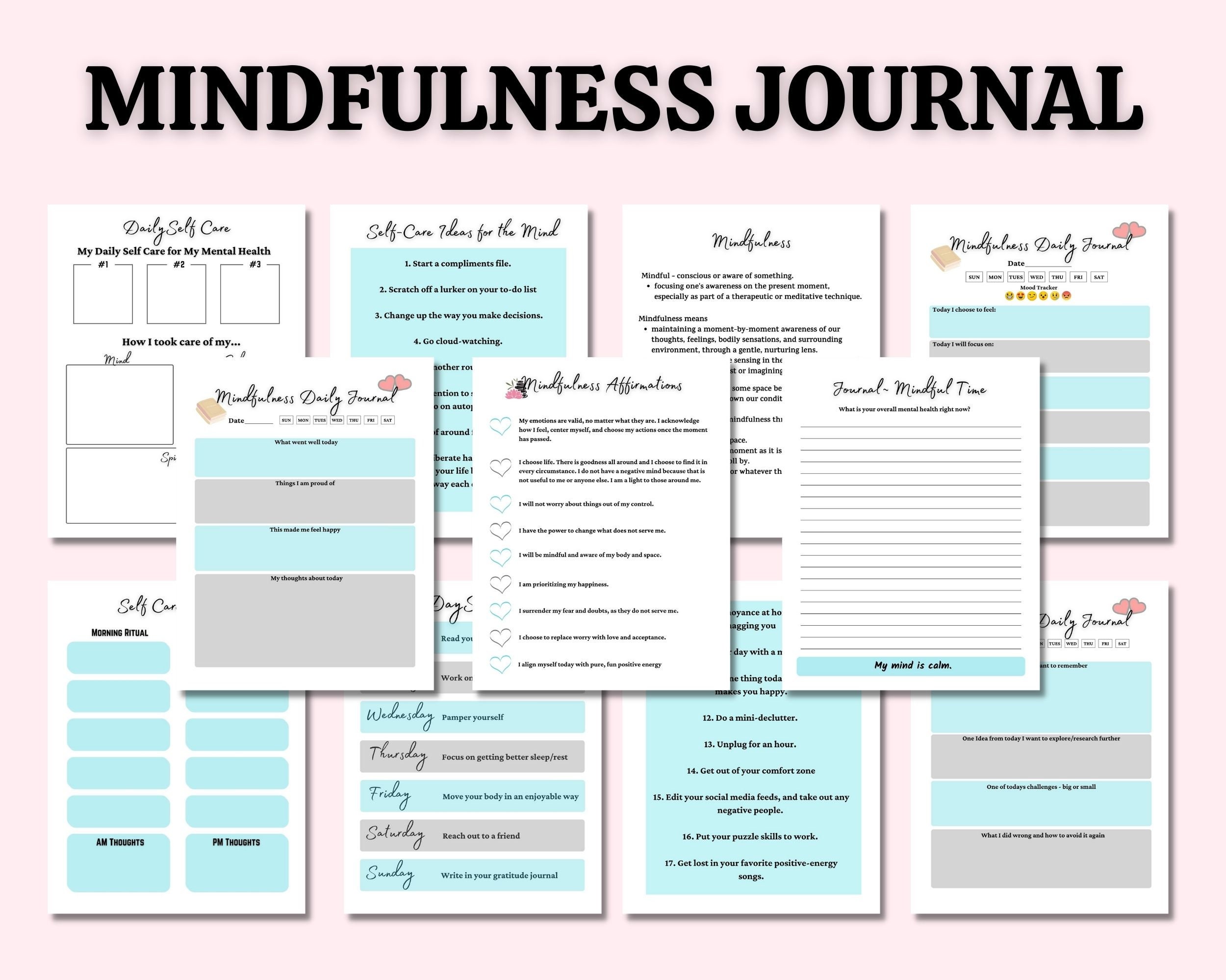 Mindfulness Journal - Printable Journal - Self Care Ideas - Self Care ...