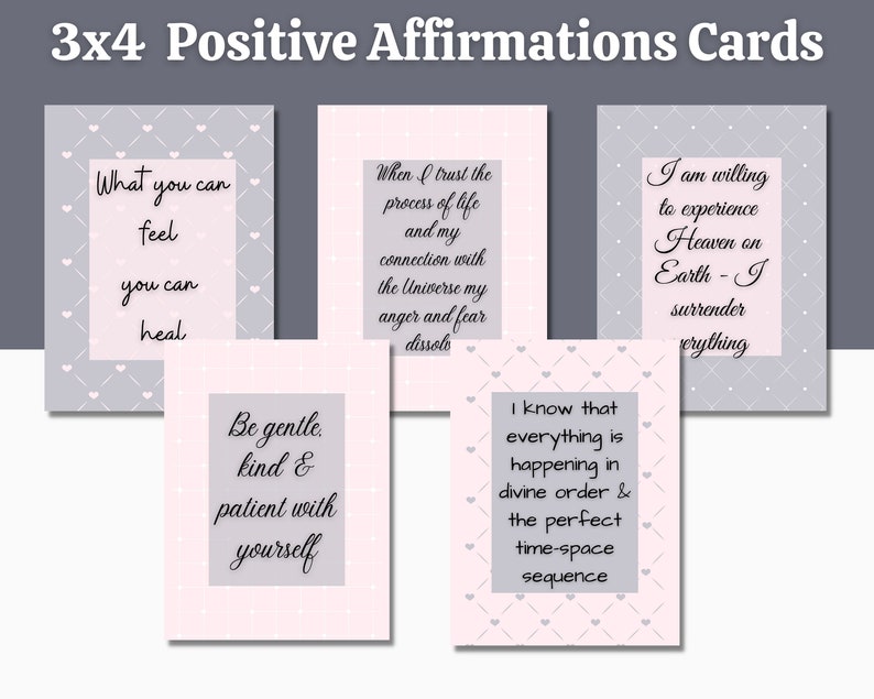 Pink & Grey 3x4 Positive Reminders Positive Affirmation Cards ...