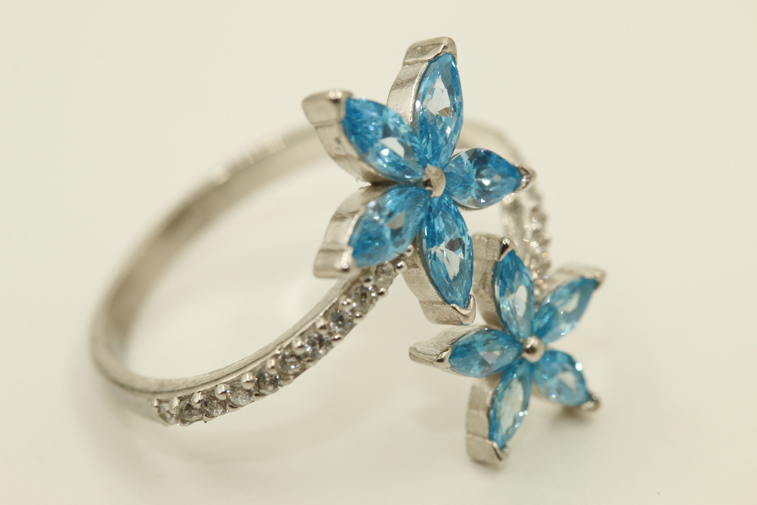 Blue Flower Silver Ring | Etsy
