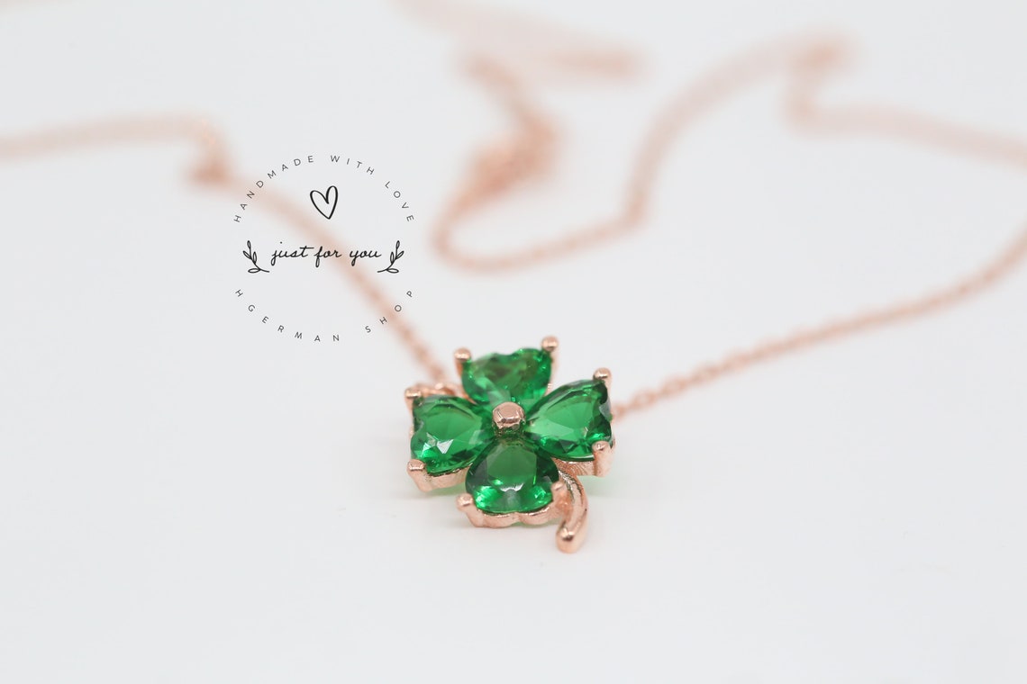 Emerald Four Leaf Clover Silver Necklace | Etsy
