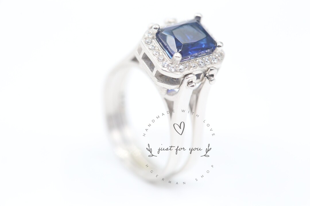 Reversible Ring, Emerald Cut Sapphire and Amethyst 2 Band Ring, Two in ...