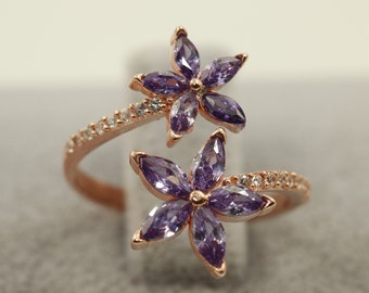 Purple Flower Ring Silver Sterling Silver Ring Adjustable - Etsy