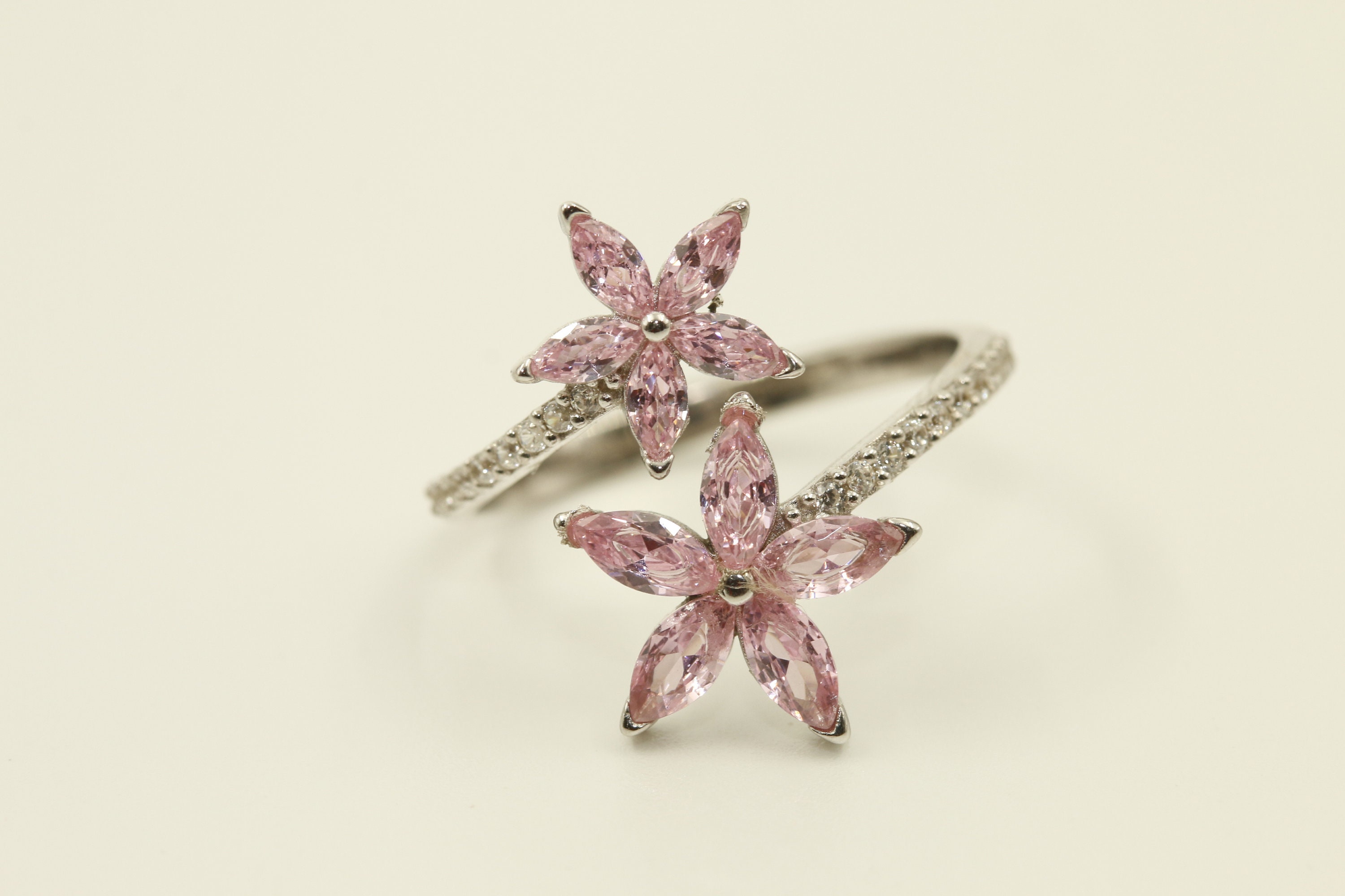 Pink Flower Silver Ring - Etsy