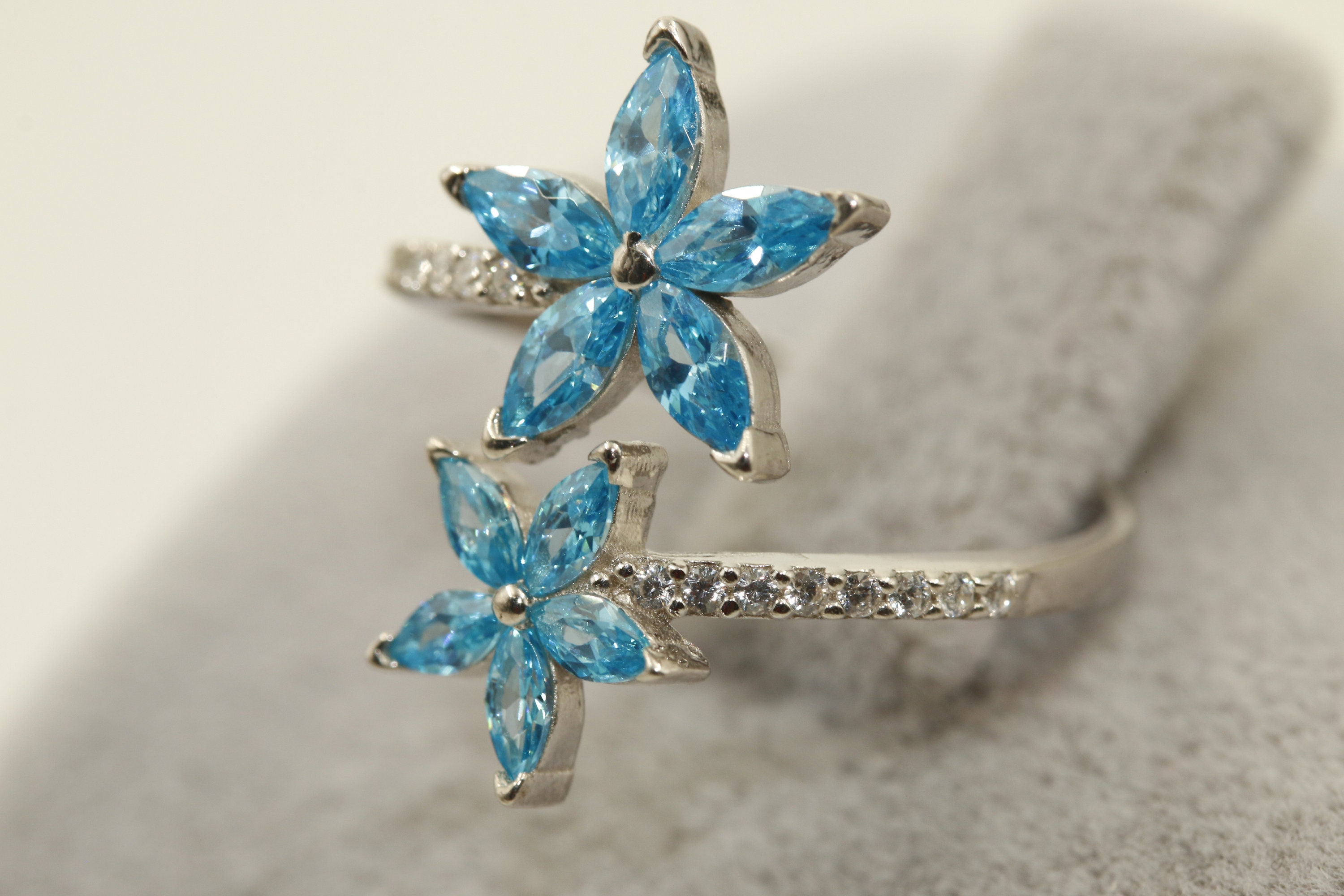 Blue Flower Silver Ring | Etsy