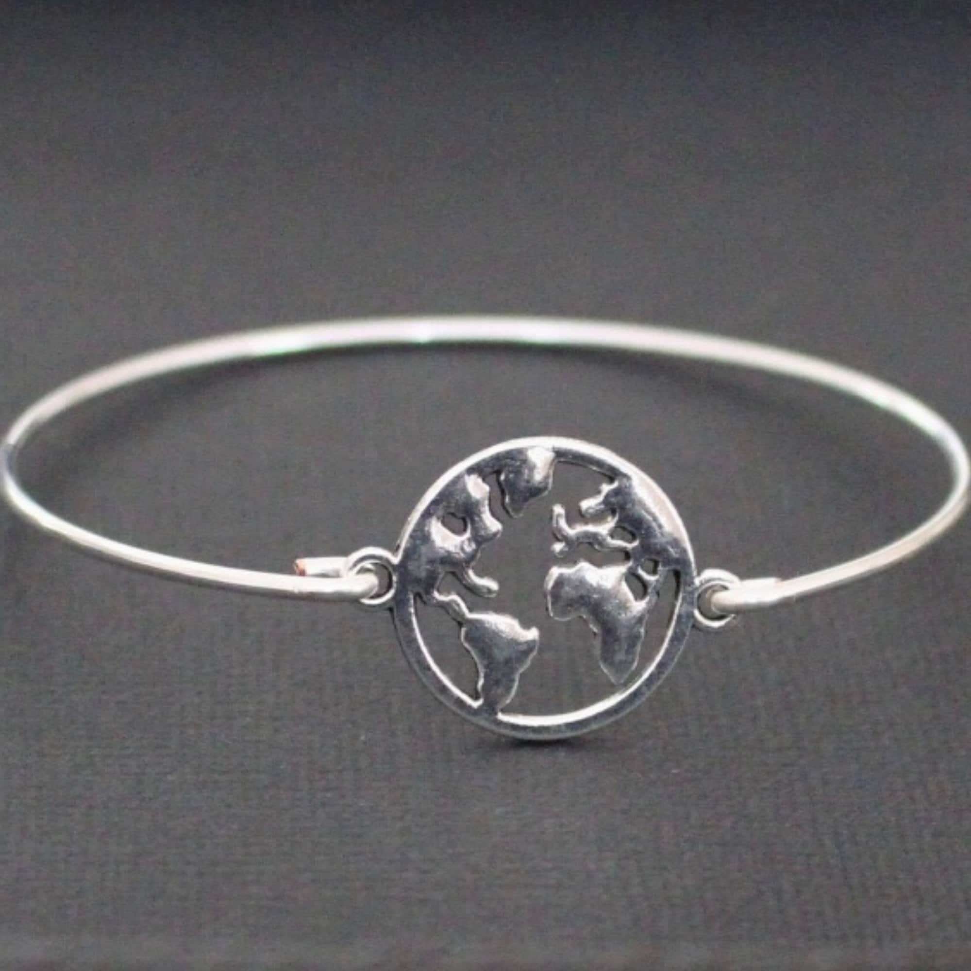 World Map Bracelet, Silver Globe Bracelet, Personalized Map of the ...