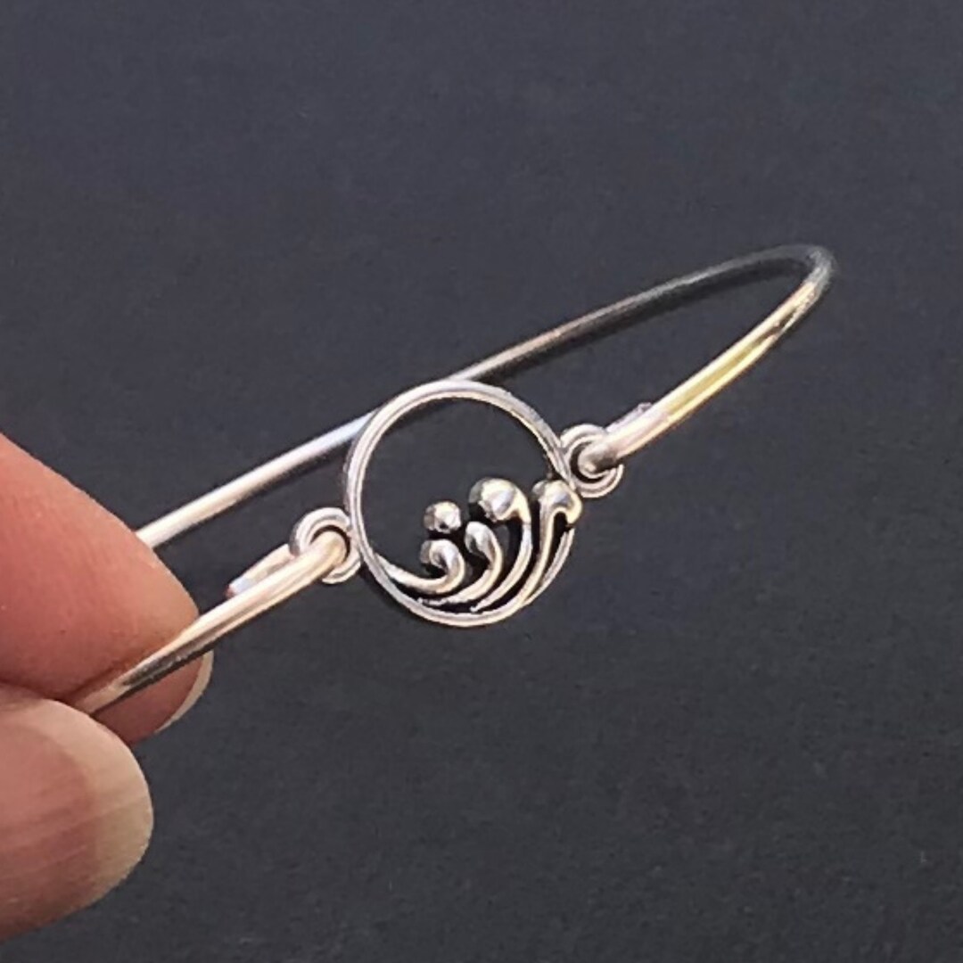 Sea Wave Bracelet Bangle, Ocean Wave Jewelry, Ocean Gift, Beach Wave ...
