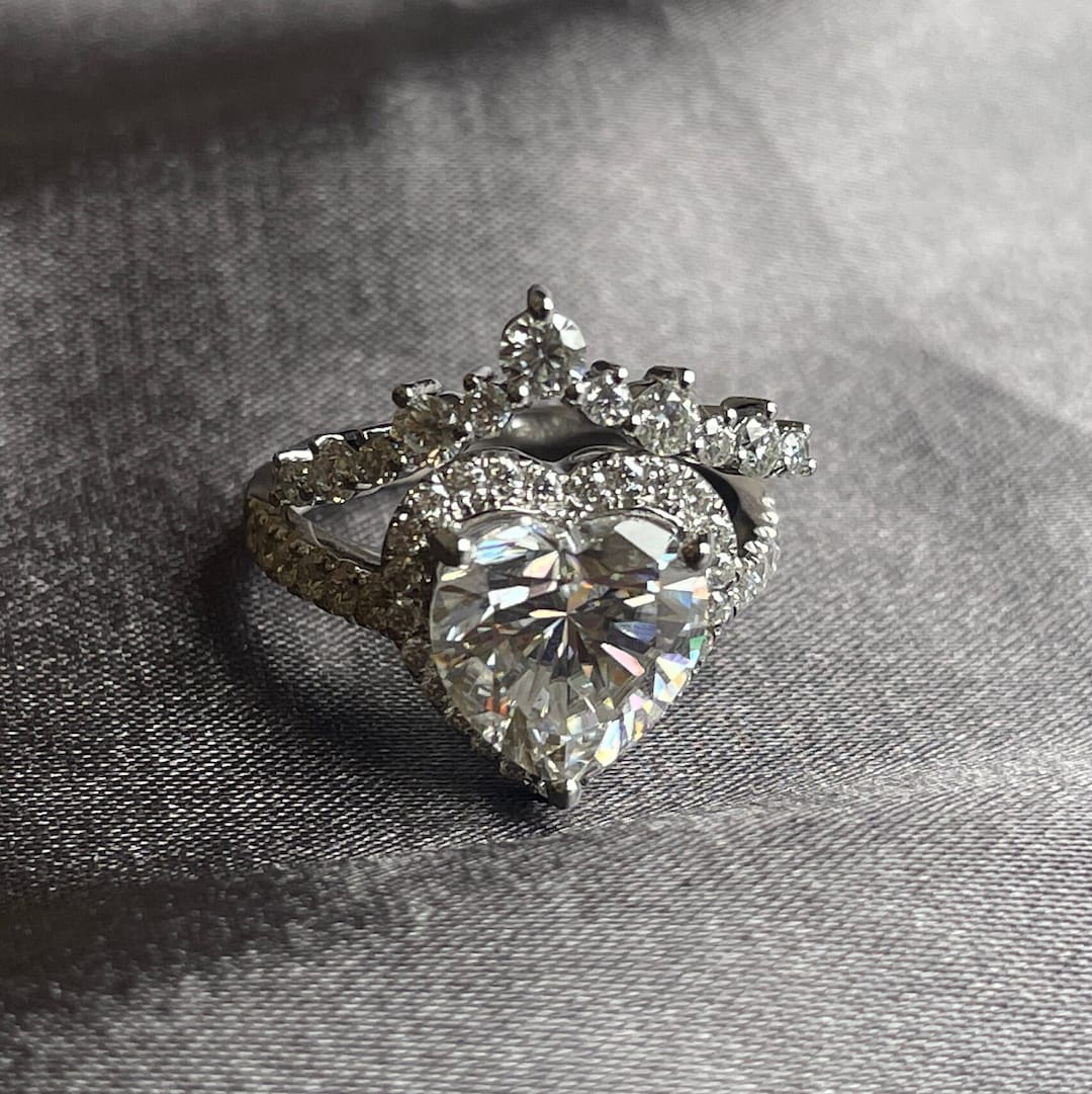 Heart Shaped Moissanite Engagement Ring Set, Moissanite Wedding Set ...