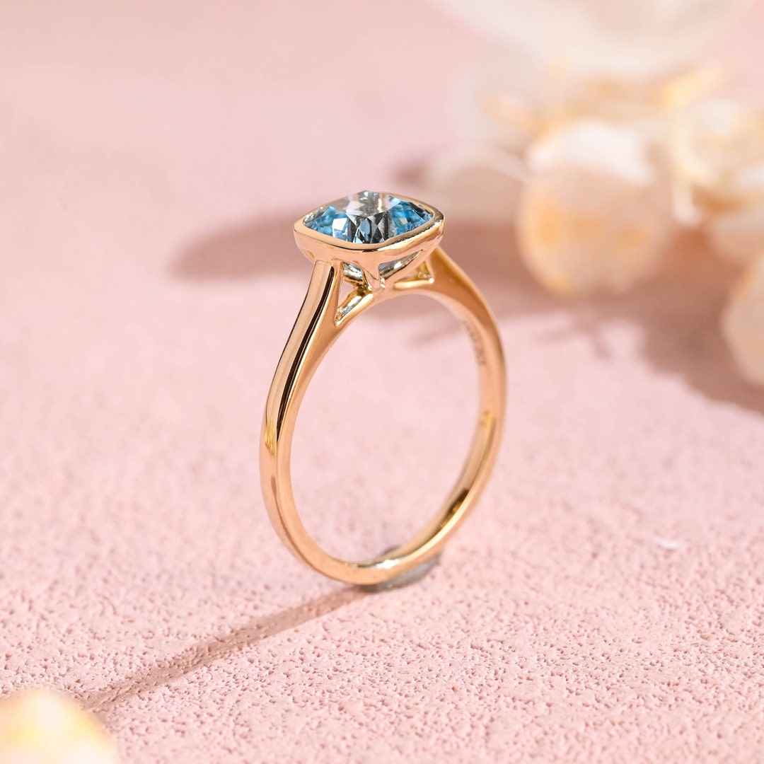 Blue Sapphire Cushion Engagement Ring Cathedral Setting, Solitaire ...