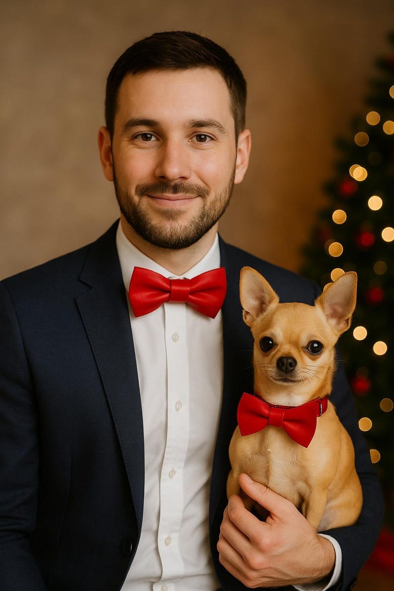 Leather Bow Tie Matching Dog Outfits Dog Wedding Attire Dog Bow Tie ...