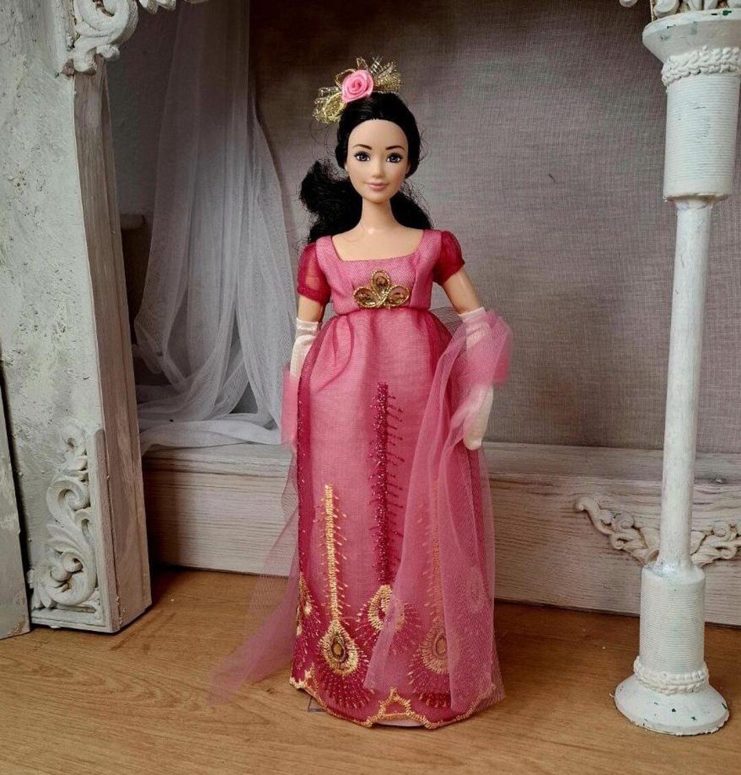 Regency Ball Gown for Curvy and Original Barbie, With Gloves, Hair ...